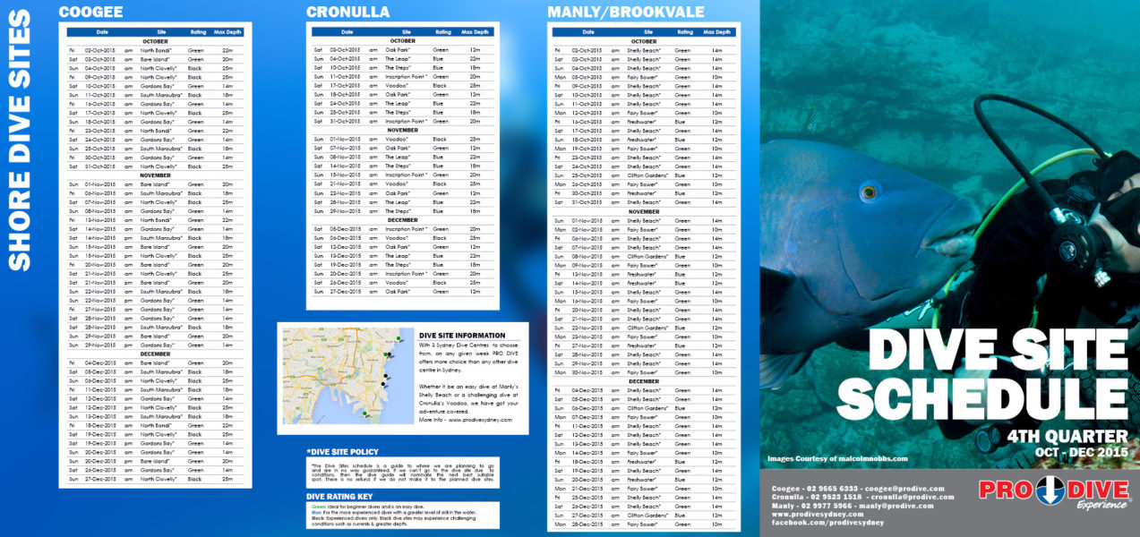 Pro Dive October 2015 dive schedule – Diving with Malcolm